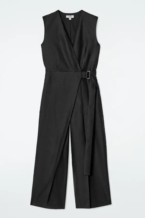 Cos Wrap-front Linen Jumpsuit - Black