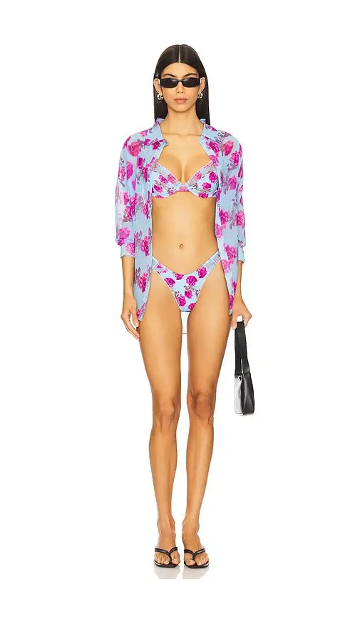 For Love & Lemons Floral Stems Ruffle Underwire Bikini Top