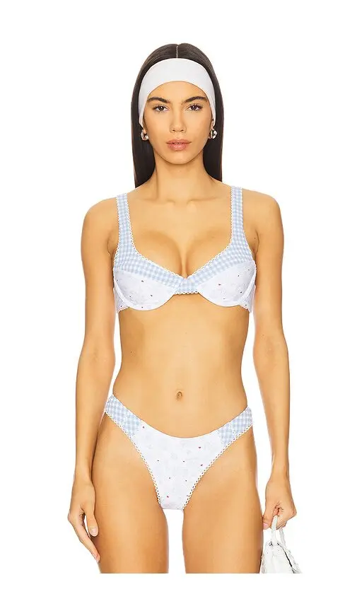 For Love & Lemons Floral Stems Underwire Bikini Top - White
