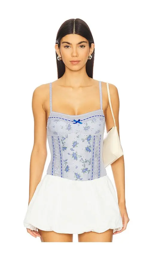 Free People Sara Corset Bodysuit - Blue Combo
