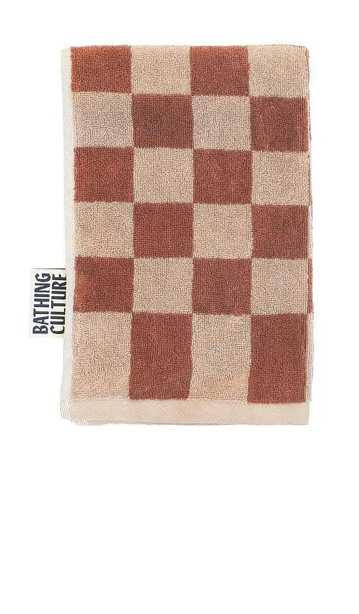 BATHING CULTURE Bathhouse Check Organic Hand Towel In Brown - Clay
