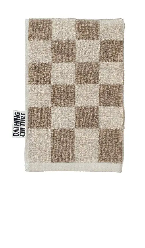 BATHING CULTURE Bathhouse Check Organic Hand Towel In Tan - Oak