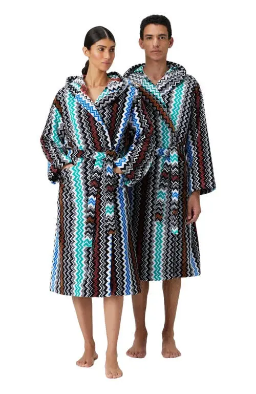 Missoni Neoclassic Bathrobe In Cotton Terry With Zigzag Pattern - Black