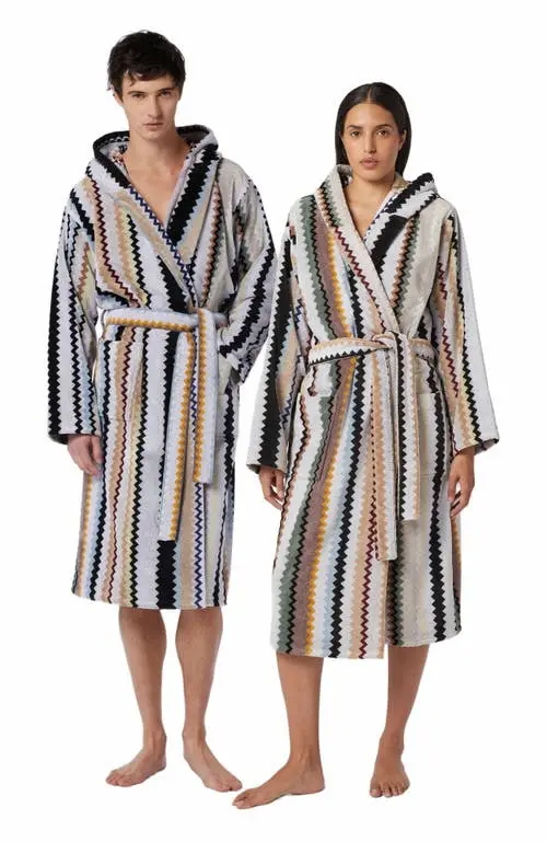 Missoni Long Curt Chevron Cotton Terry Hooded Bathrobe - Black