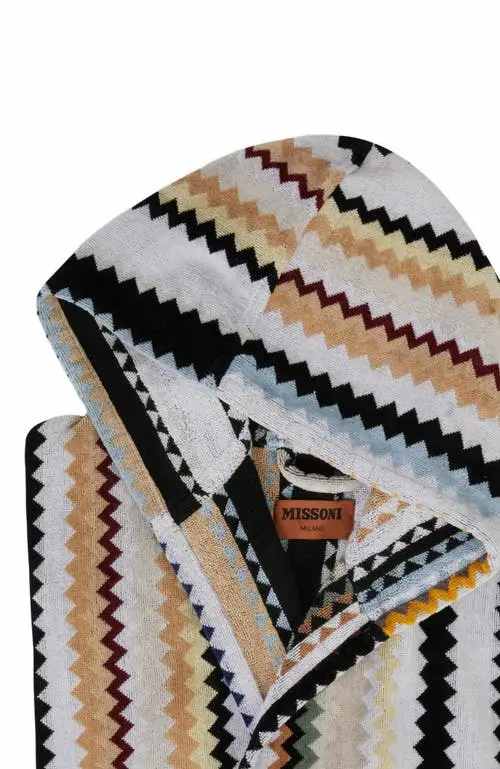 Missoni Long Curt Chevron Cotton Terry Hooded Bathrobe - Black