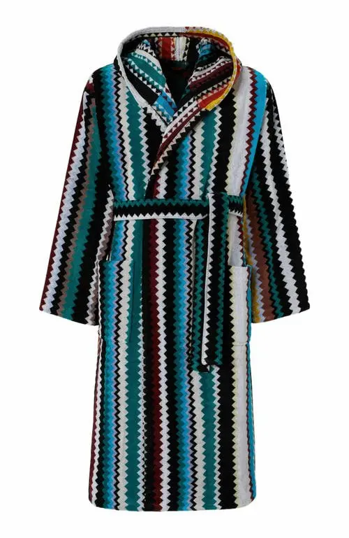 Missoni Long Curt Chevron Cotton Terry Hooded Bathrobe - Multicoloured