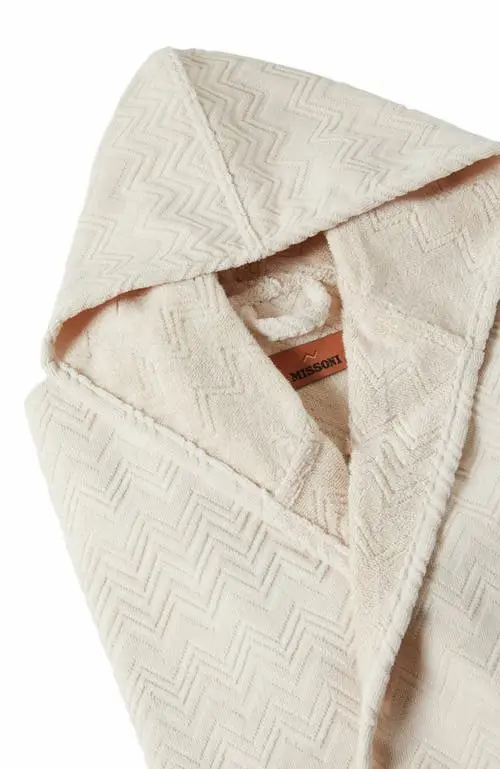 Missoni Chalk Bathrobe In Cotton Terry With Zigzag Pattern - Brown