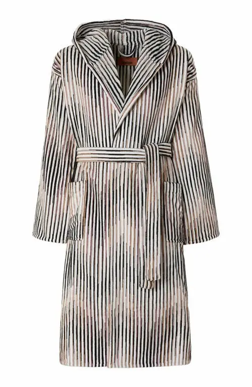 Missoni Arpeggio Bathrobe In Slub Cotton Terry - Brown