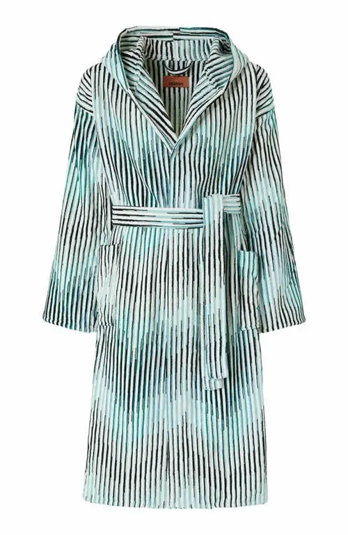 Missoni Arpeggio Bathrobe In Slub Cotton Terry - Turquoise