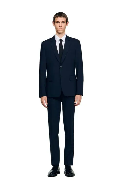 Sandro Wool Suit Jacket - Navy Blue