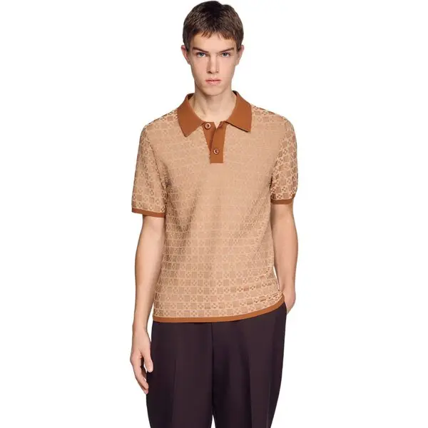 Sandro Square Cross Polo Shirt - Camel