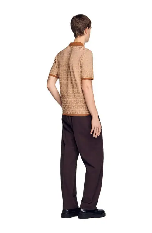 Sandro Square Cross Polo Shirt - Camel