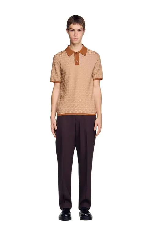 Sandro Square Cross Polo Shirt - Camel