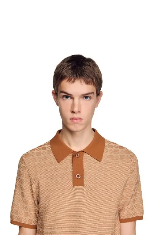 Sandro Square Cross Polo Shirt - Camel