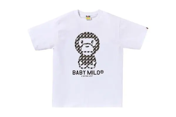 A BATHING APE Sta Houndstooth Baby Milo Tee Shirt - White/black