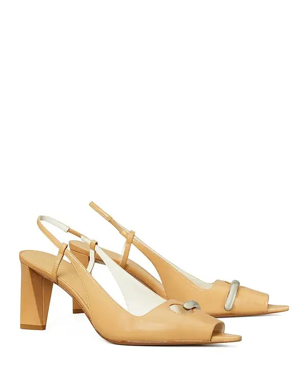 Tory Burch Pierced Peep Toe Slingback Pumps - Cantucci