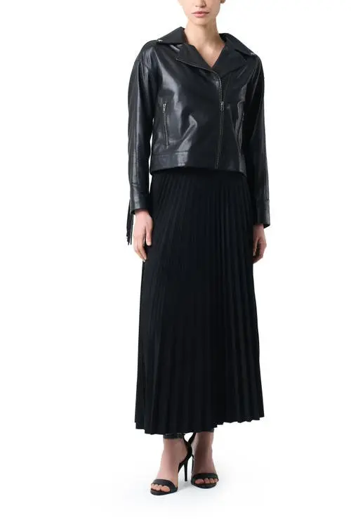 VELEZ Lyra Leather Biker Jacket With Fringe Detail