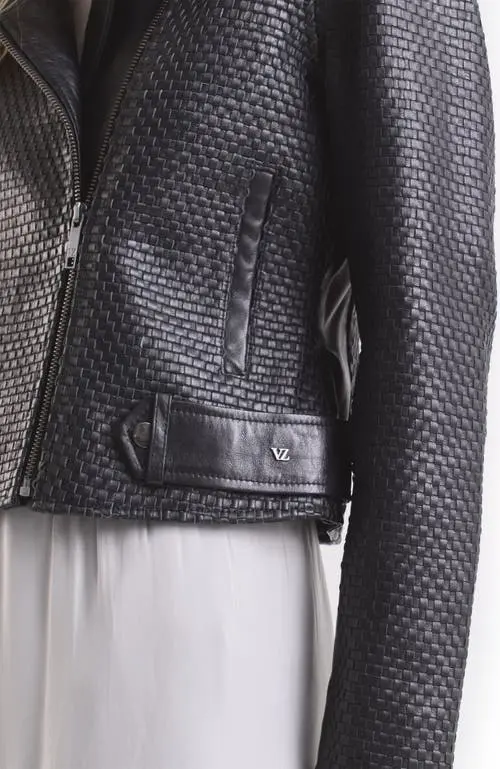 VELEZ Claire Leather Woven Biker Jacket