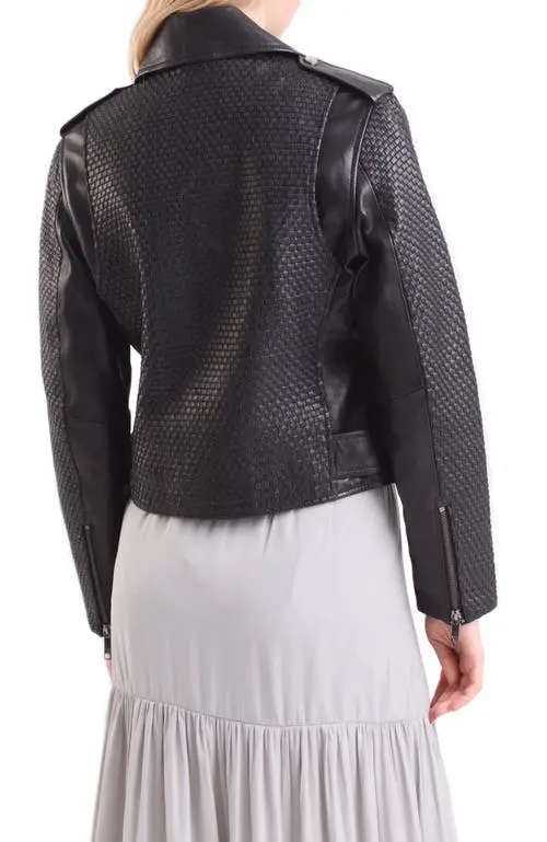 VELEZ Claire Leather Woven Biker Jacket
