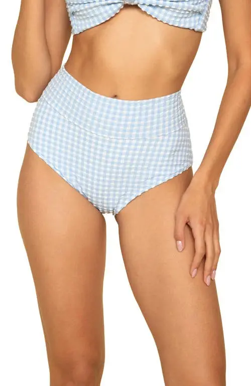MONTCE Added Coverage High Waist Bikini Bottoms - Periwinkle Micro Gingham
