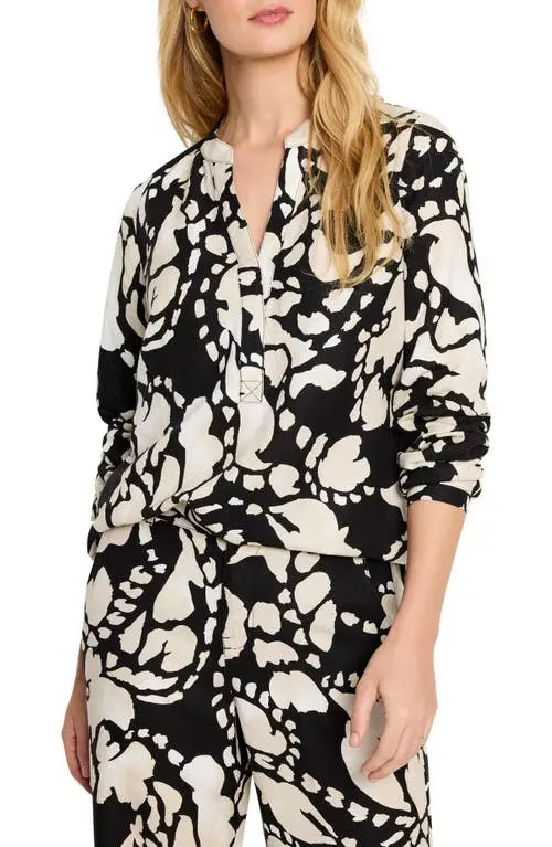 NIC+ZOE Evening Petal Linen Blend Top - Black Multi