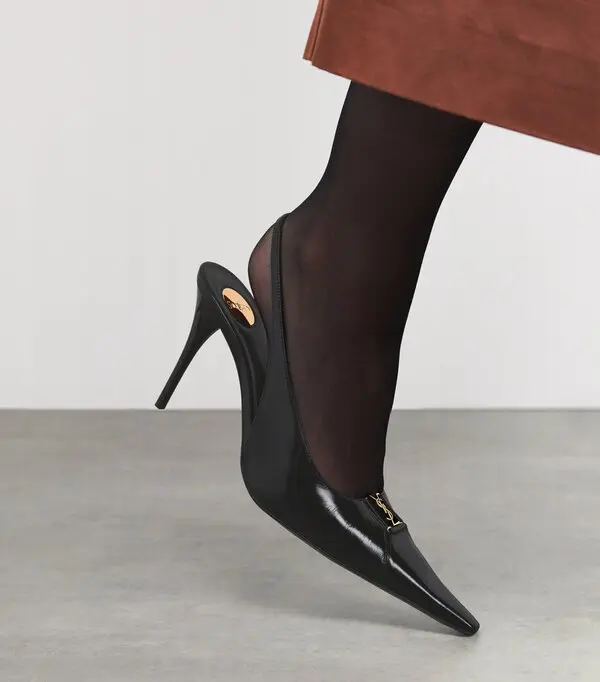 Saint Laurent Patent Leather Babylone Slingback Pumps 90 - Black
