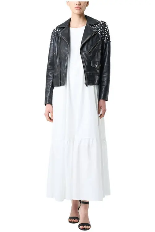VELEZ Embellished Leather Biker Jacket