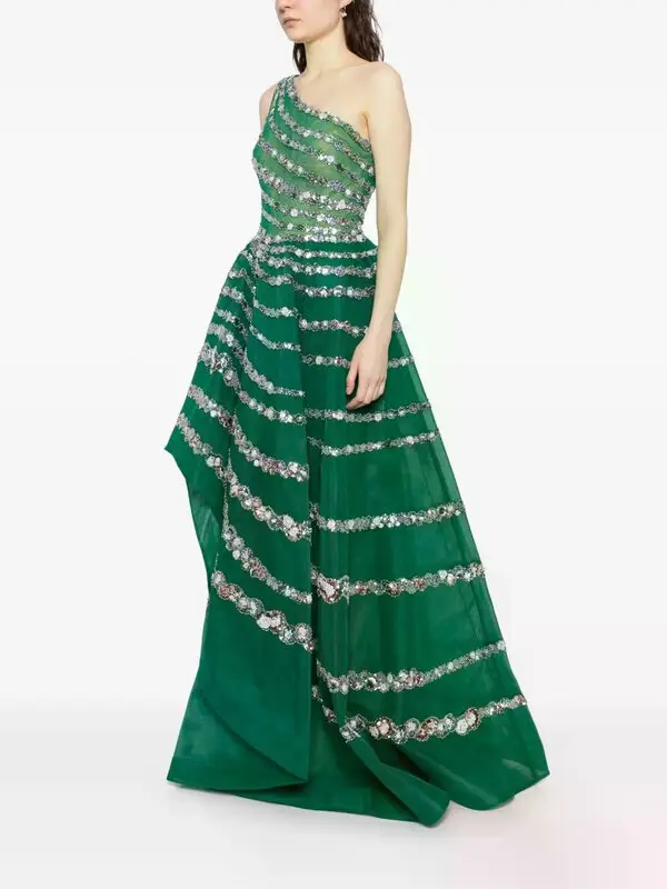 SAIID KOBEISY Bead-embellished Asymmetric Dress - Green