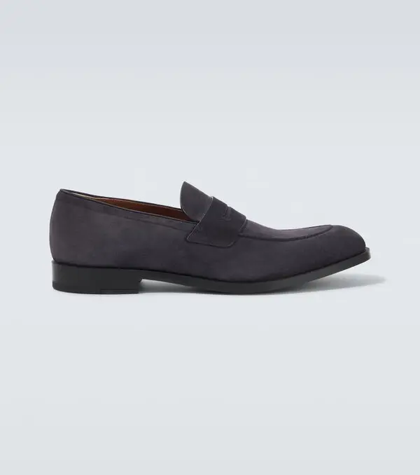 Zegna Navy Suede Penny Loafers