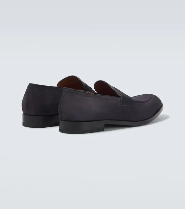 Zegna Navy Suede Penny Loafers