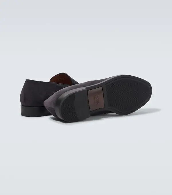 Zegna Navy Suede Penny Loafers