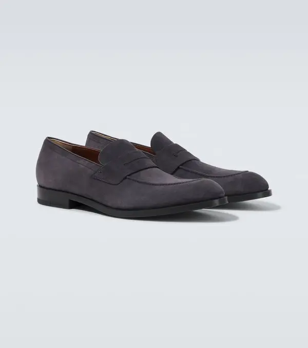 Zegna Navy Suede Penny Loafers