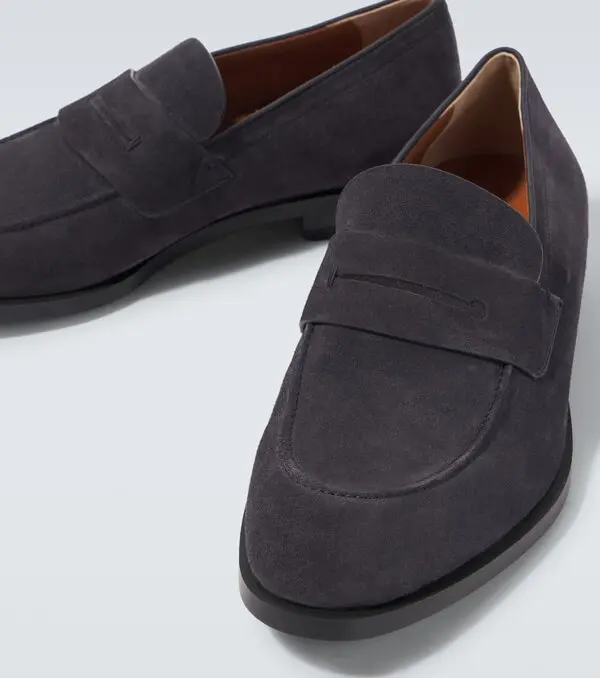 Zegna Navy Suede Penny Loafers