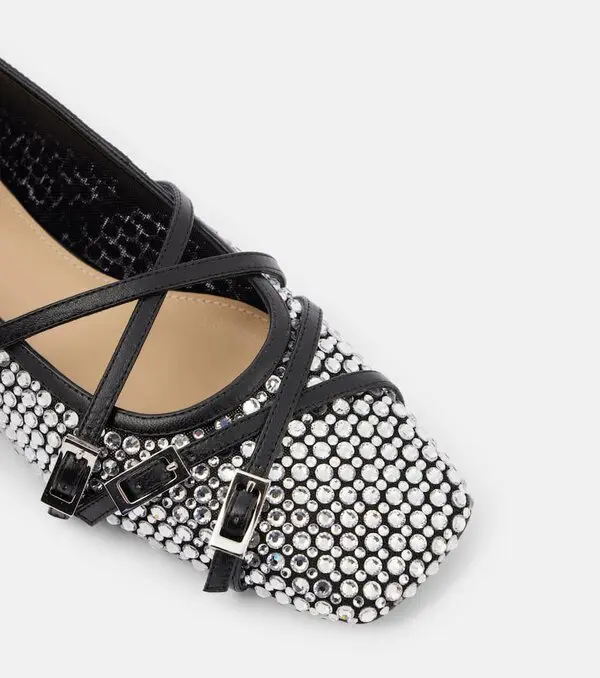 Mach & Mach Crystal-embellished Mesh Ballet Flats