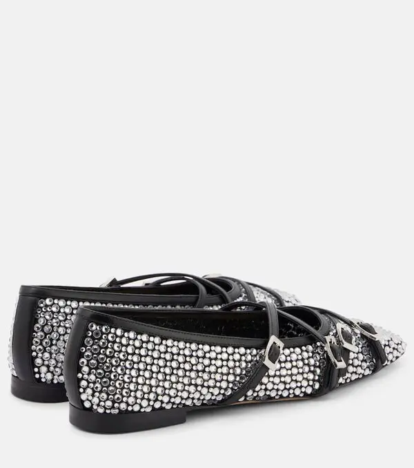 Mach & Mach Crystal-embellished Mesh Ballet Flats