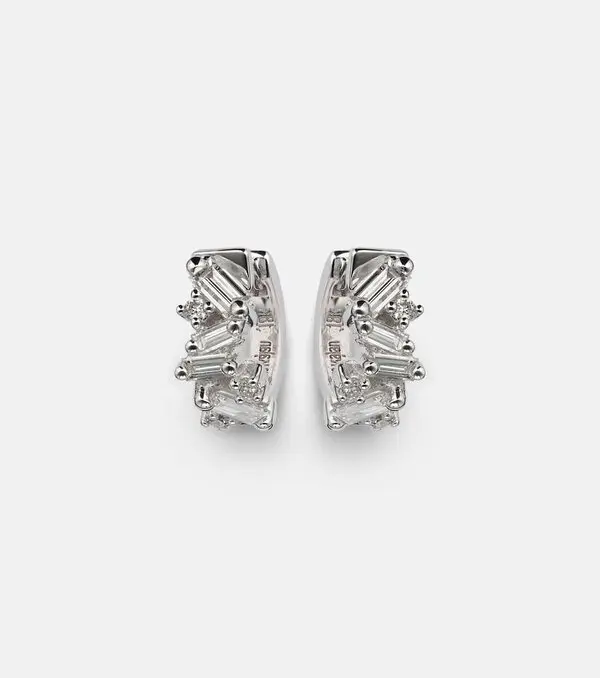 SUZANNE KALAN Frenzy 18kt White Gold Huggie Earrings With Diamonds - Silver