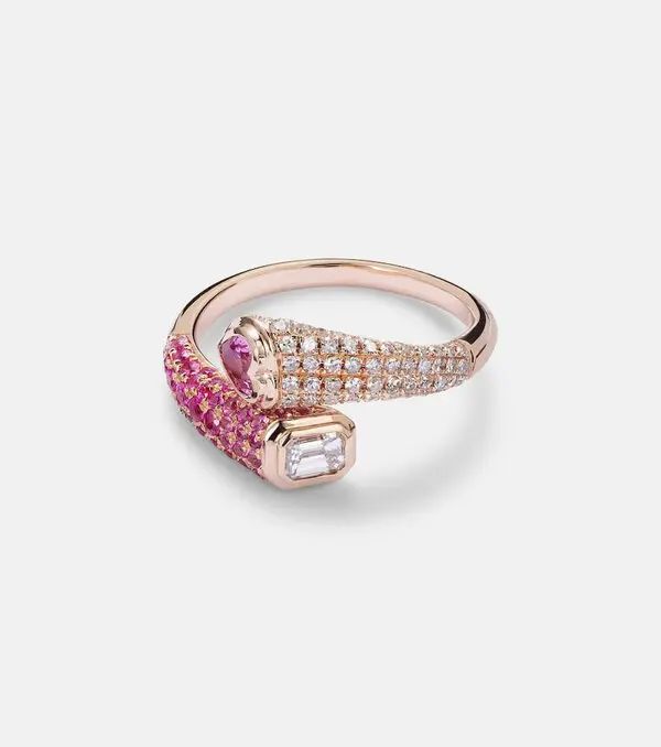 Shay Jewelry 18kt Rose Bypass Ring With Diamonds And Sapphires - Gold