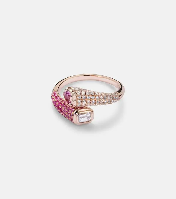 Shay Jewelry 18kt Rose Bypass Ring With Diamonds And Sapphires - Gold