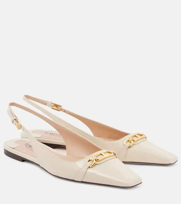 TOM FORD Patent Leather Slingback Flats - White