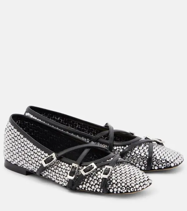 Mach & Mach Crystal-embellished Mesh Ballet Flats