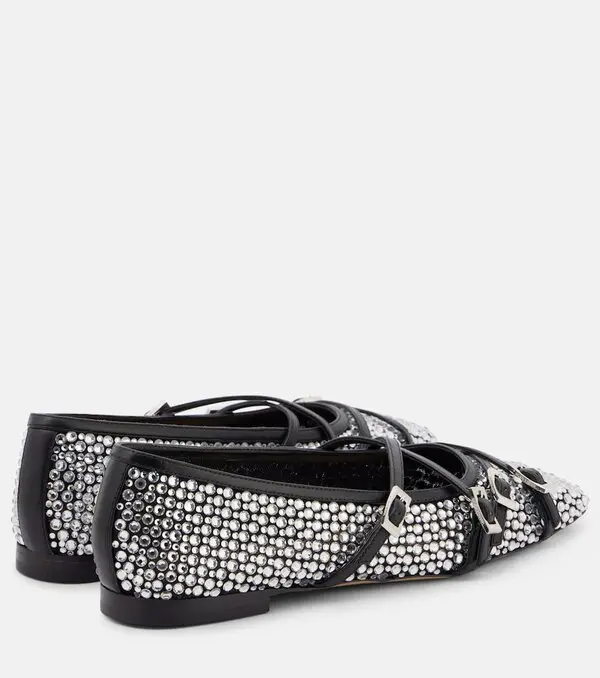Mach & Mach Crystal-embellished Mesh Ballet Flats - Black