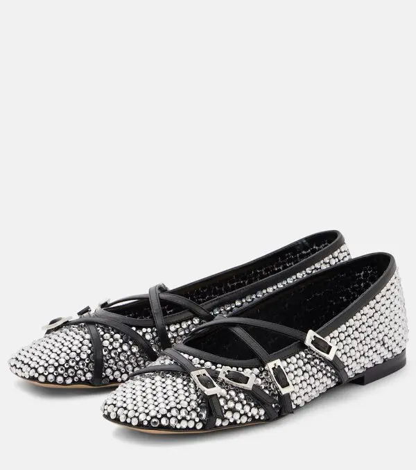 Mach & Mach Crystal-embellished Mesh Ballet Flats - Black