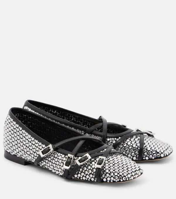 Mach & Mach Crystal-embellished Mesh Ballet Flats - Black