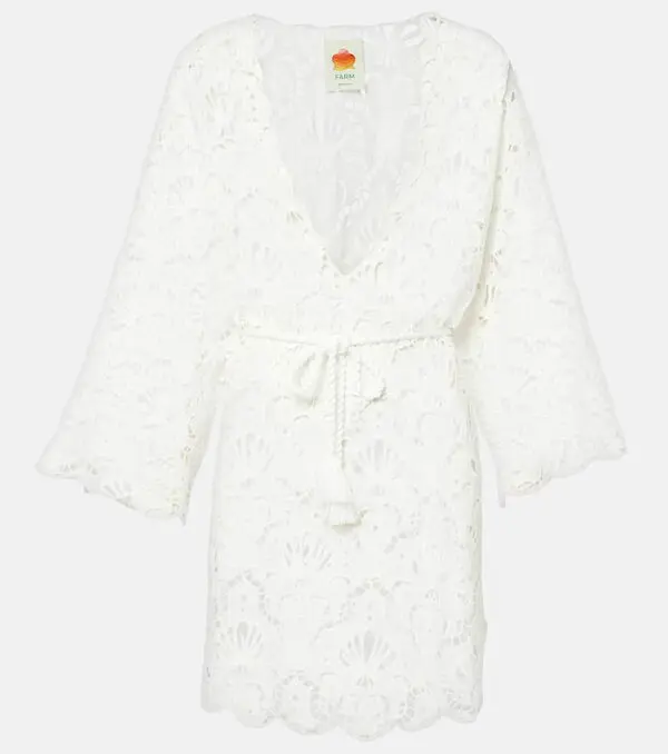Farm Rio Seashell Broderie Anglaise Cotton Beach Dress - White
