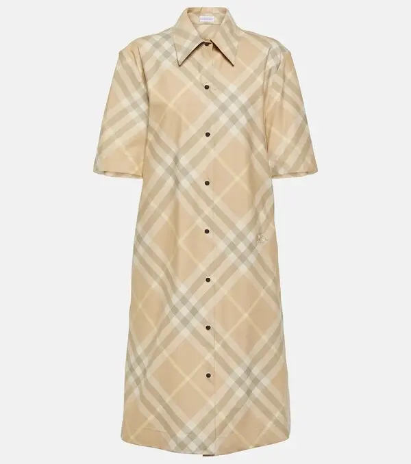 Burberry Check Cotton Shirt Dress - Beige