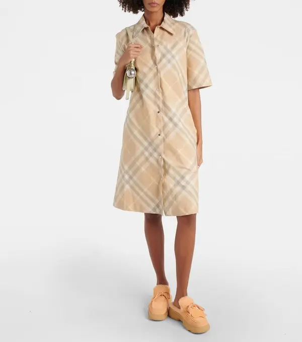 Burberry Check Cotton Shirt Dress - Beige