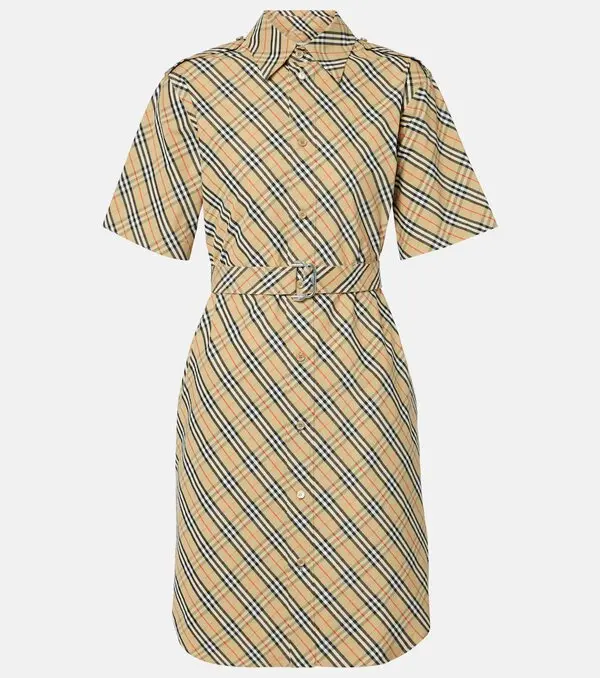 Burberry Check Cotton Shirt Dress - Beige