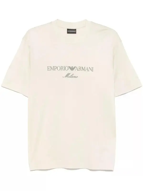 Emporio Armani Logo-embroidered T-shirt - Neutrals