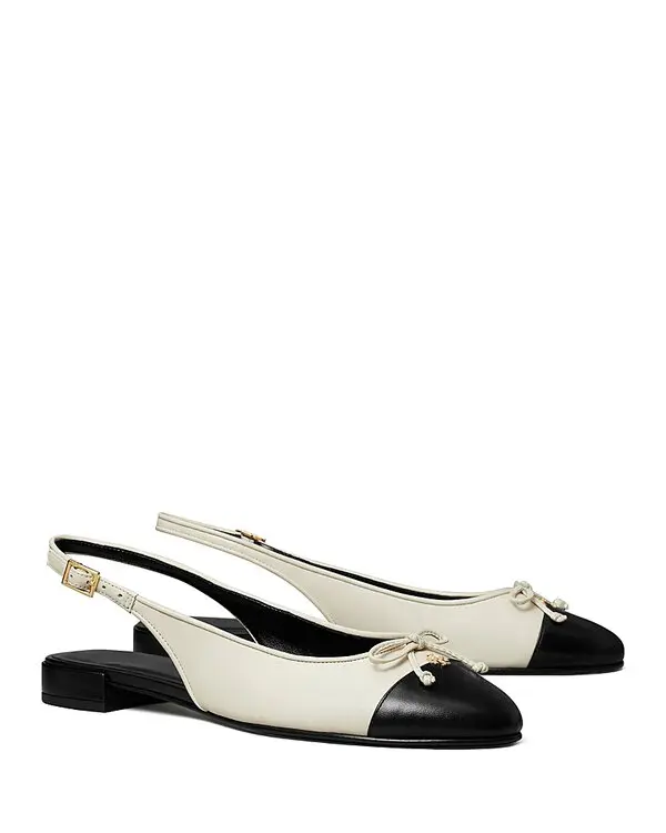 Tory Burch Cap Toe Slingback Ballet Flats - Light Cream