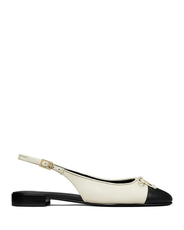 Tory Burch Cap Toe Slingback Ballet Flats - Light Cream